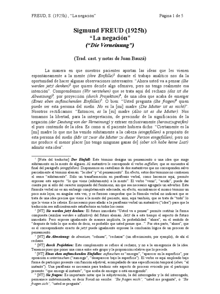 1 - FREUD (1925h), La Negación | PDF | Verbo | Realidad