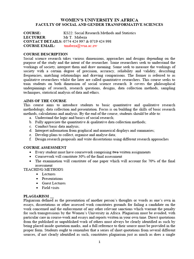 Social Research Methods Course Overview | PDF | Sampling (Statistics ...