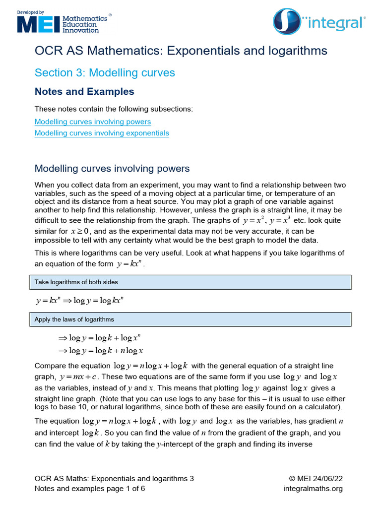 Modelling Curves with Logarithms | PDF | Logarithm | Exponential Function
