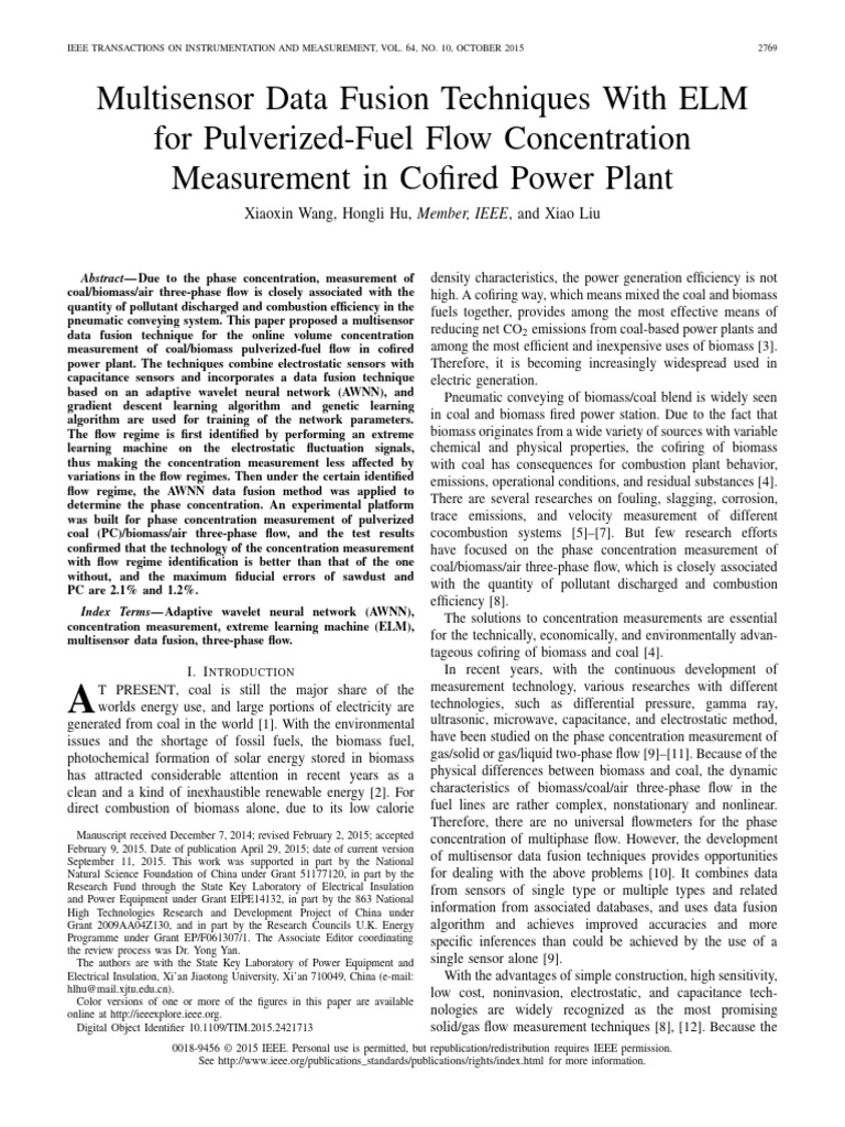 Ieee Multisensor Data Fusion Techniques With Elm For Pulverized Fuel Flow Concentration