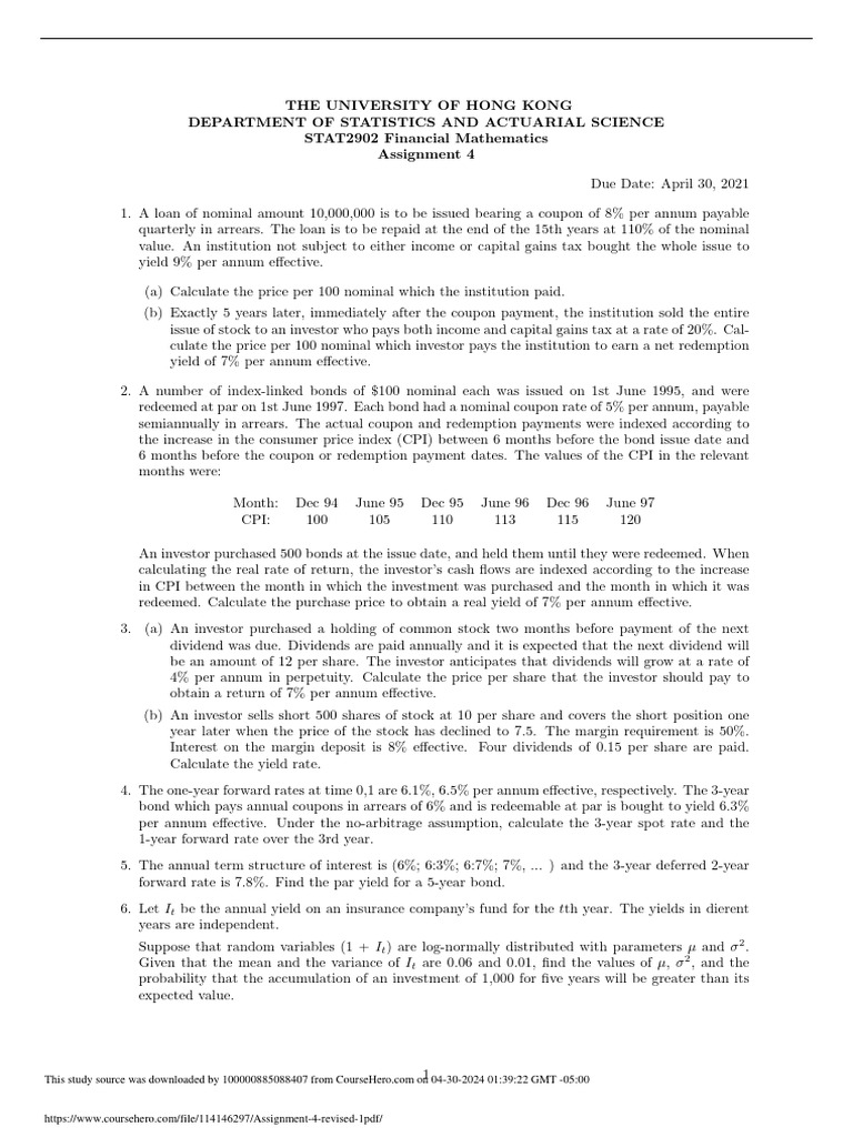 Assignment_4__revised___1_.pdf | PDF | Yield (Finance) | Bonds (Finance)