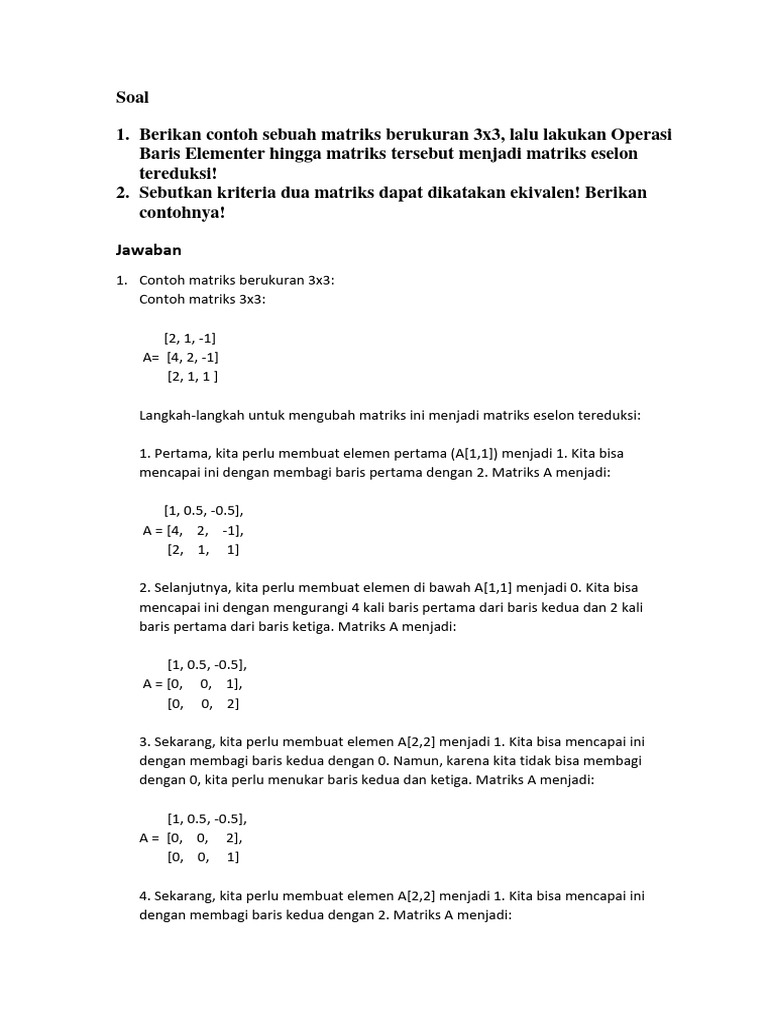 Operasi Baris Elementer Matriks 3x3 | PDF
