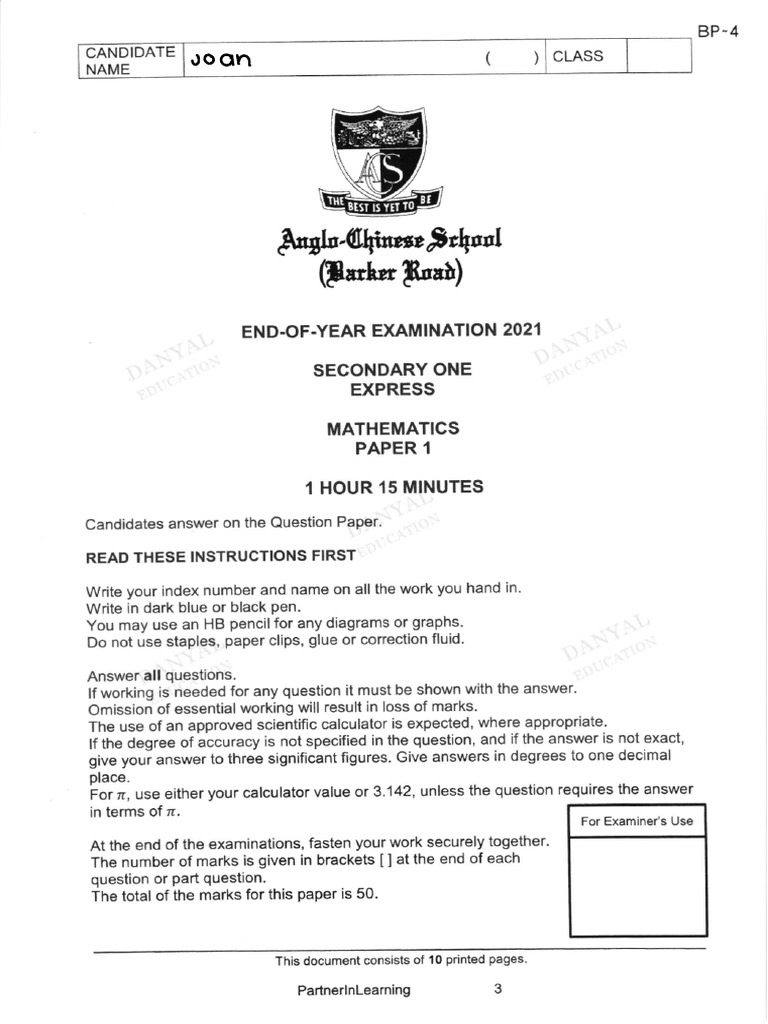 Sec 1 Math_ Anglo Chinese School SA2 2021 - Study Notes, Tips ...