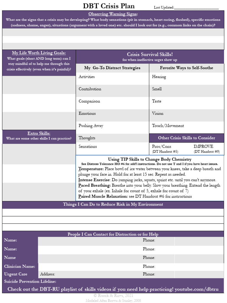 DBT Adult Crisis Plan IntlFillable | PDF | Dialectical Behavior Therapy ...