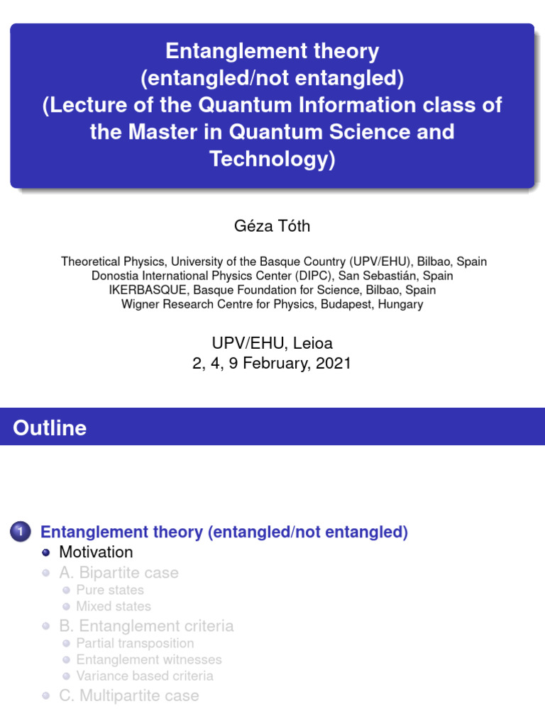 QINF Entanglement Theory 2021 | Download Free PDF | Quantum Entanglement | Quantum Mechanics