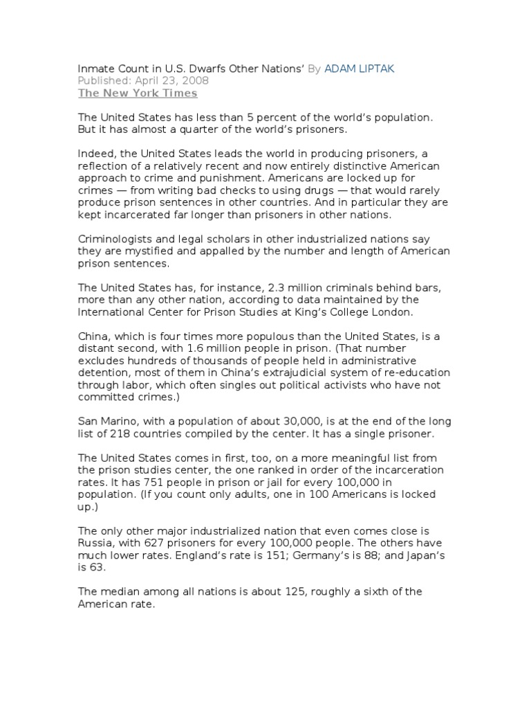 Inmate Count Article | PDF | Prison | The United States