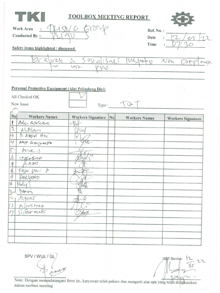 Daily Toolbox Meeting 1 | PDF
