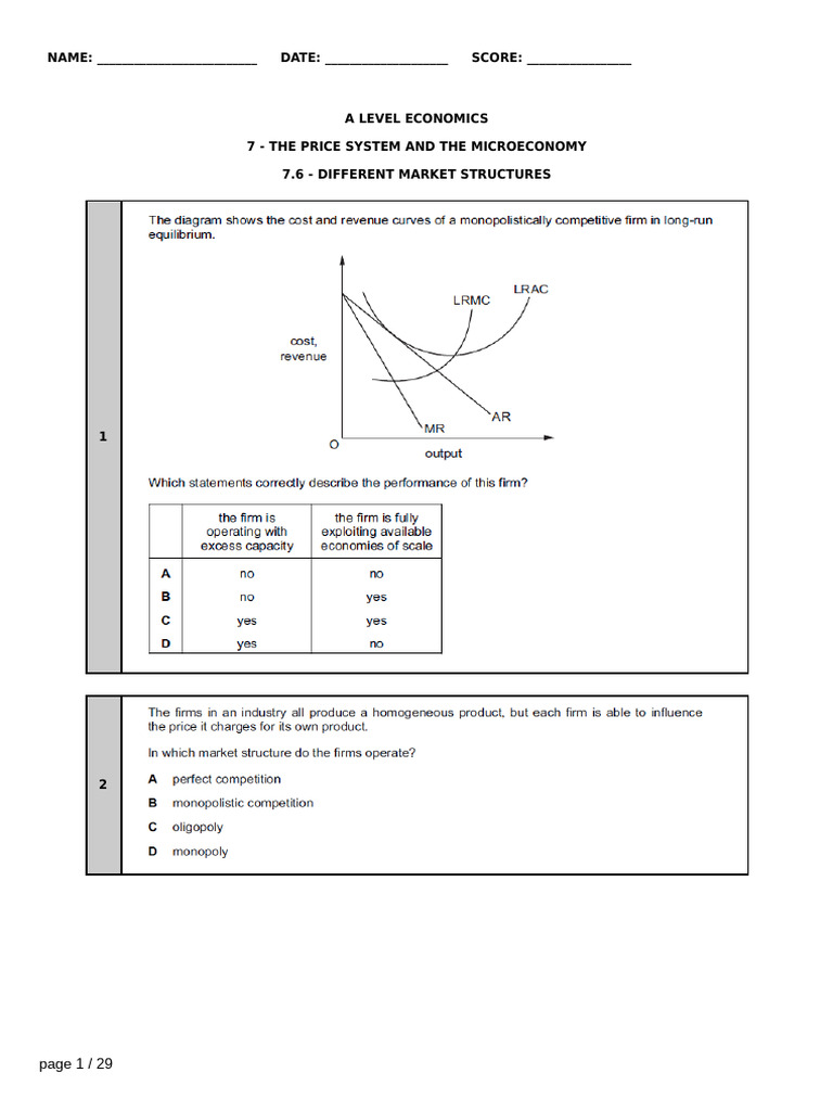 Market Structures in A Level Economics | PDF | Home & Garden