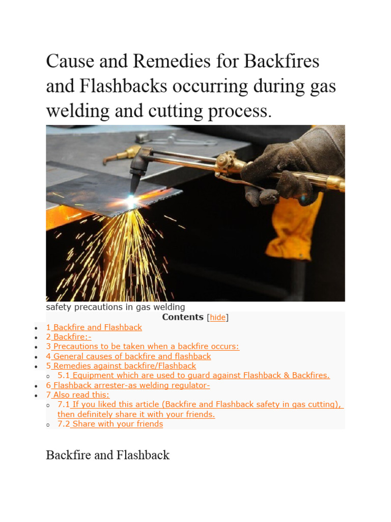 Backfire & Flashback During Welding & Cutting | PDF | Energy Technology | Equipment