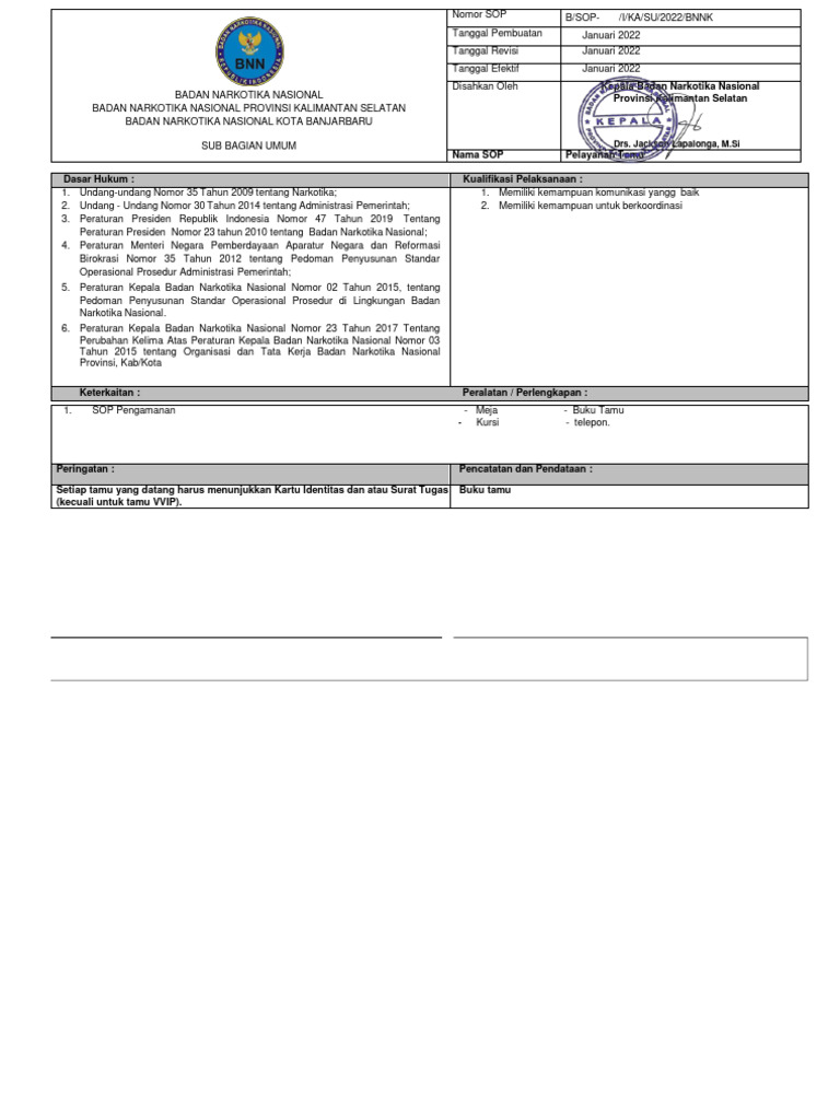 1a Sop Pelayanan Tamu | PDF