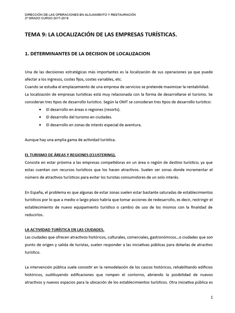 Tema 9 - La Localización de Las Empresas Turísticas | PDF | Turismo ... Tema 9 - La Localización de Las Empresas Turísticas | PDF | Turismo ...