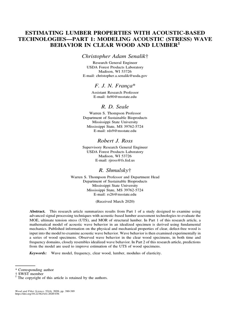 Estimating Lumber Properties With Acoustic-Based Technologies | PDF | Waves | Stress (Mechanics)