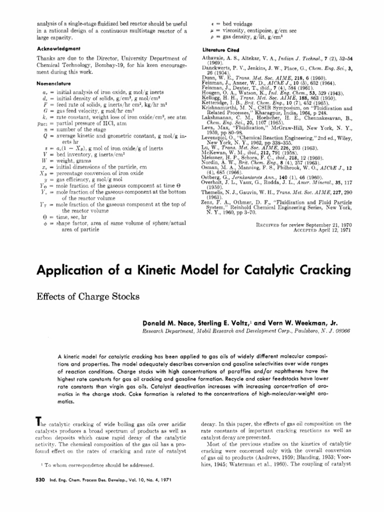 Application of A Kinetic Model For Catalytic Cracking | PDF | Chemical ...