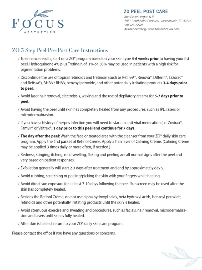 FAS ZO-Peel-PostCare Form | PDF | Skin Care | Dermatology