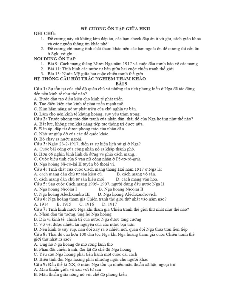 ĐỀ CƯƠNG ÔN TẬP GIỮA HKII CSP | PDF