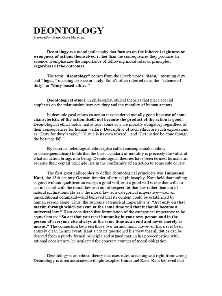 Deontology MG | Download Free PDF | Immanuel Kant