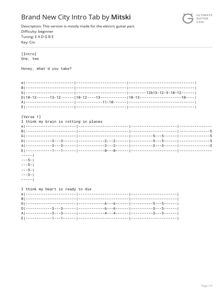 Brand New City Tab by Mitskitabs Ultimate Guitar Archive | PDF | Songs