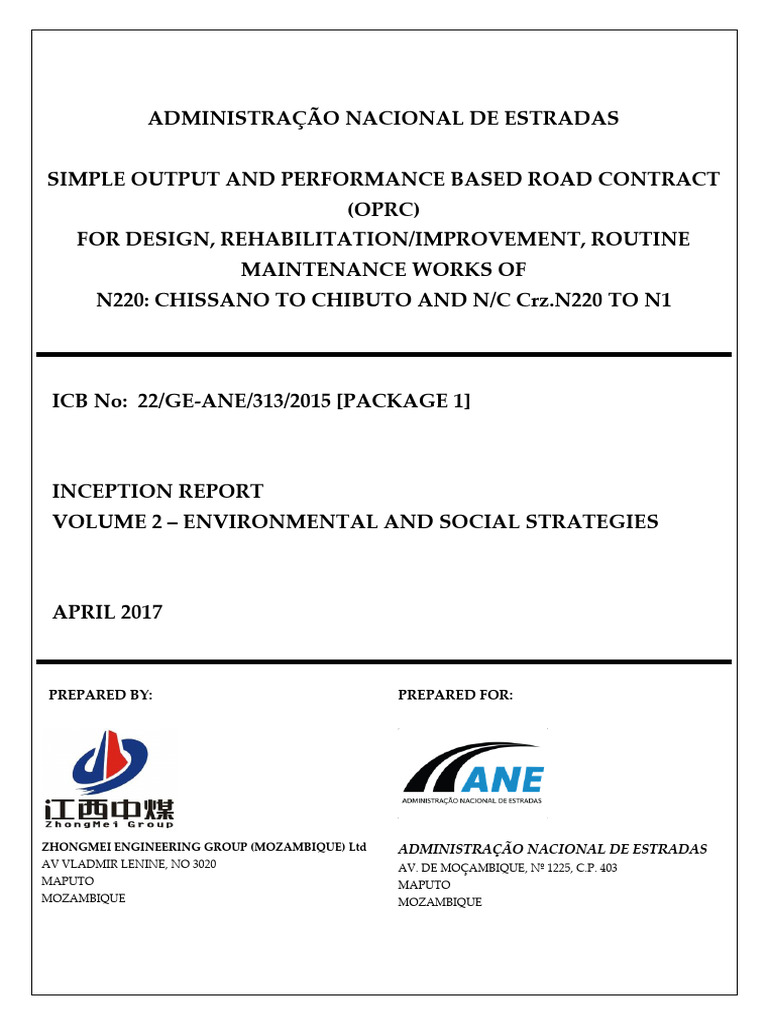 Inception Report Rev 2 Volume 2 - ESMF | PDF | Environmental Impact ...