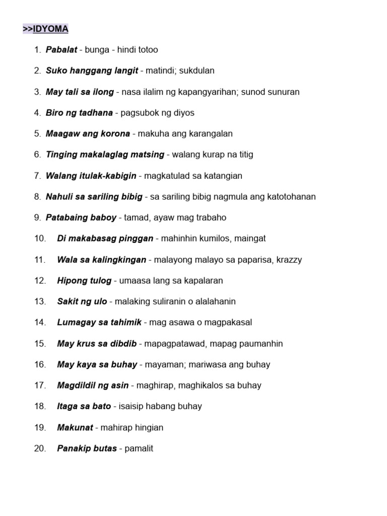 Idyoma (Idioms) | PDF