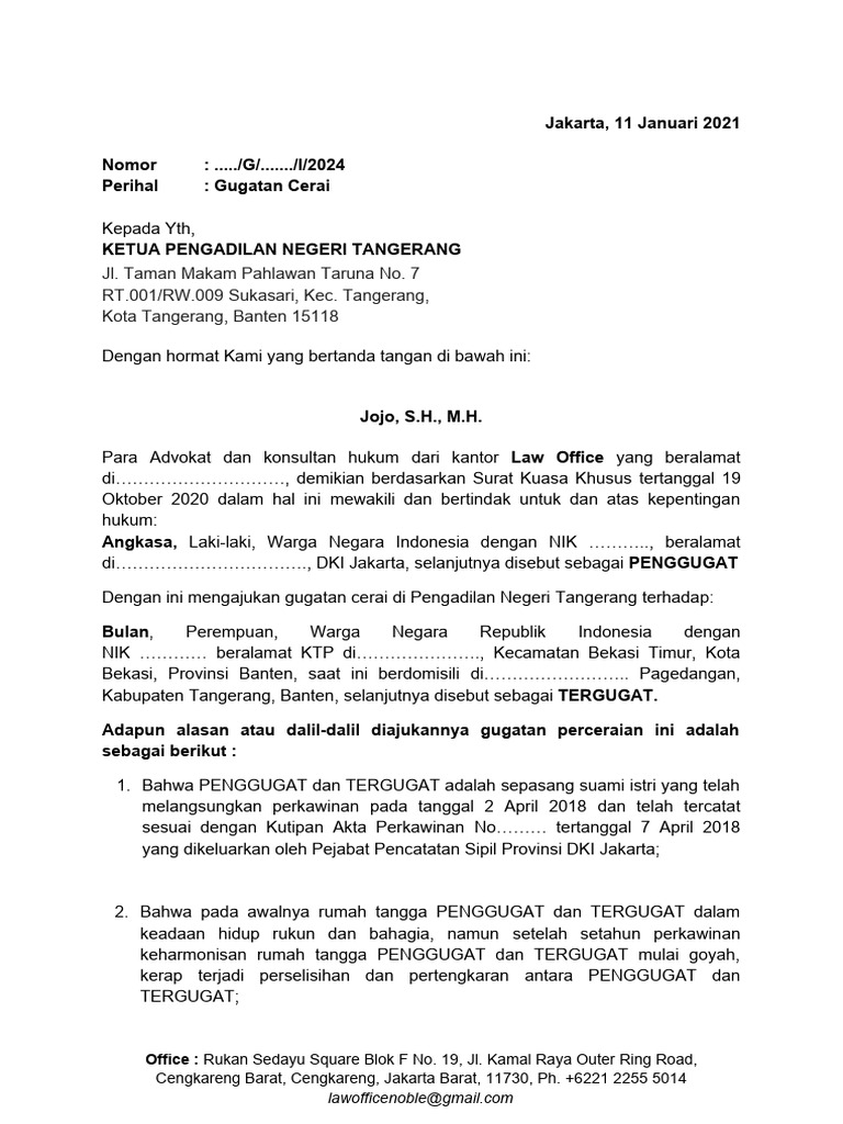 Draft Gugatan Cerai | PDF