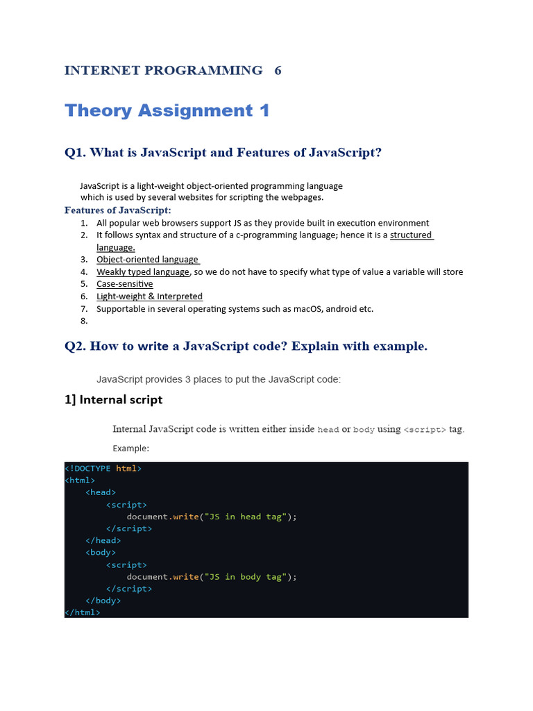 Theory Assignment 1: Internet Programming 6 | PDF | Java Script | Web Development