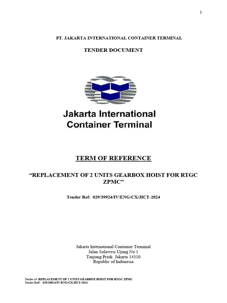 Tender Doc - 39924 REPLACEMENT OF 2 UNITS GEARBOX HOIST FOR RTGC ZPMC ...