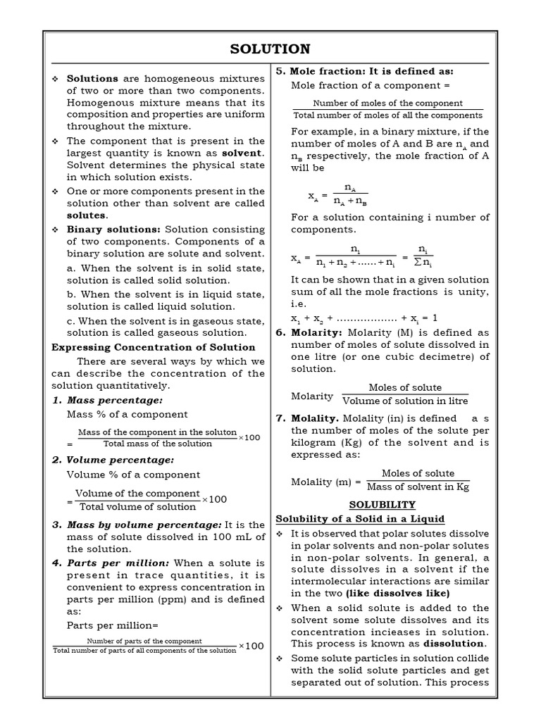 Solutions | PDF | Solubility | Gases