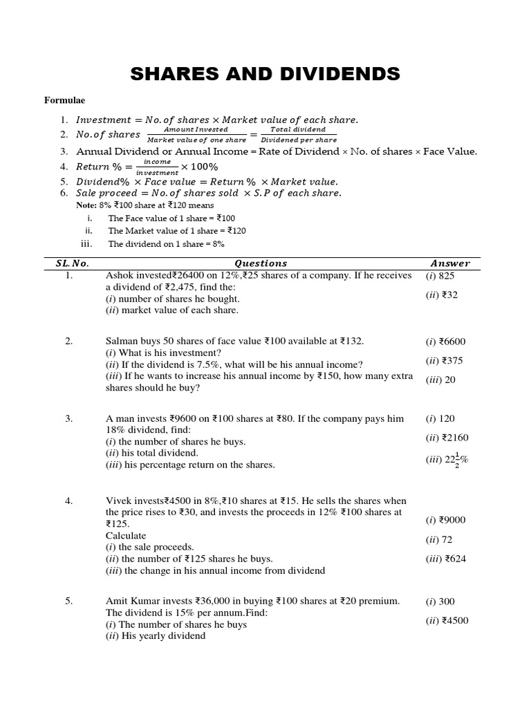Shares and Dividends | PDF | Dividend | Share (Finance)