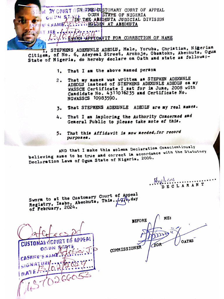 Affidavit For Waec Result | PDF