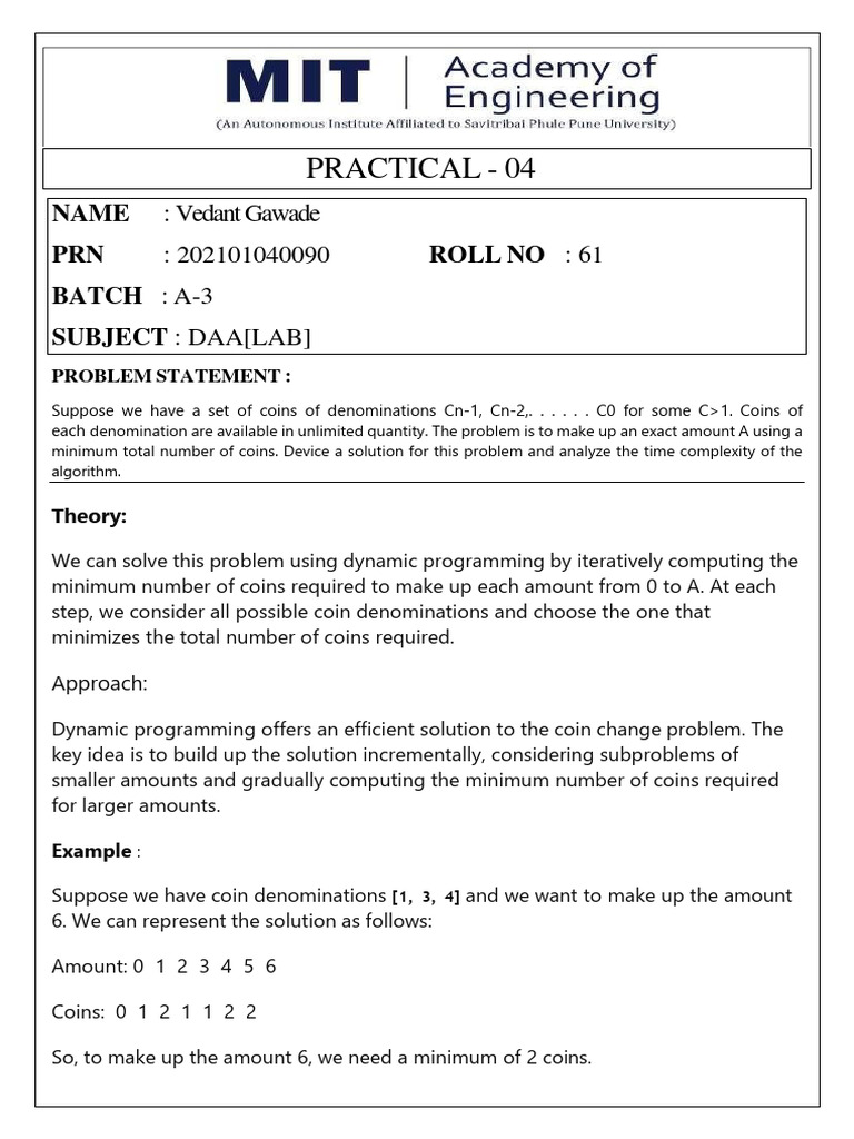 61 Practical 04 | PDF | Dynamic Programming | Mathematics