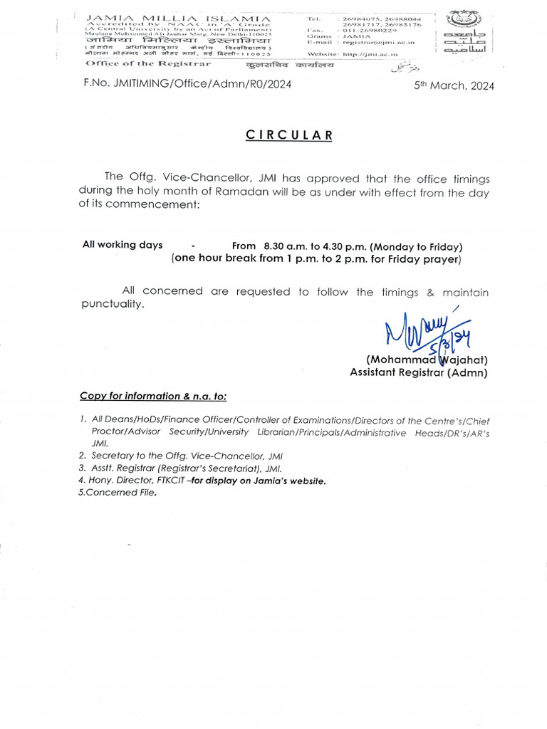 Circular Ramadan Timings 2024march5 | PDF
