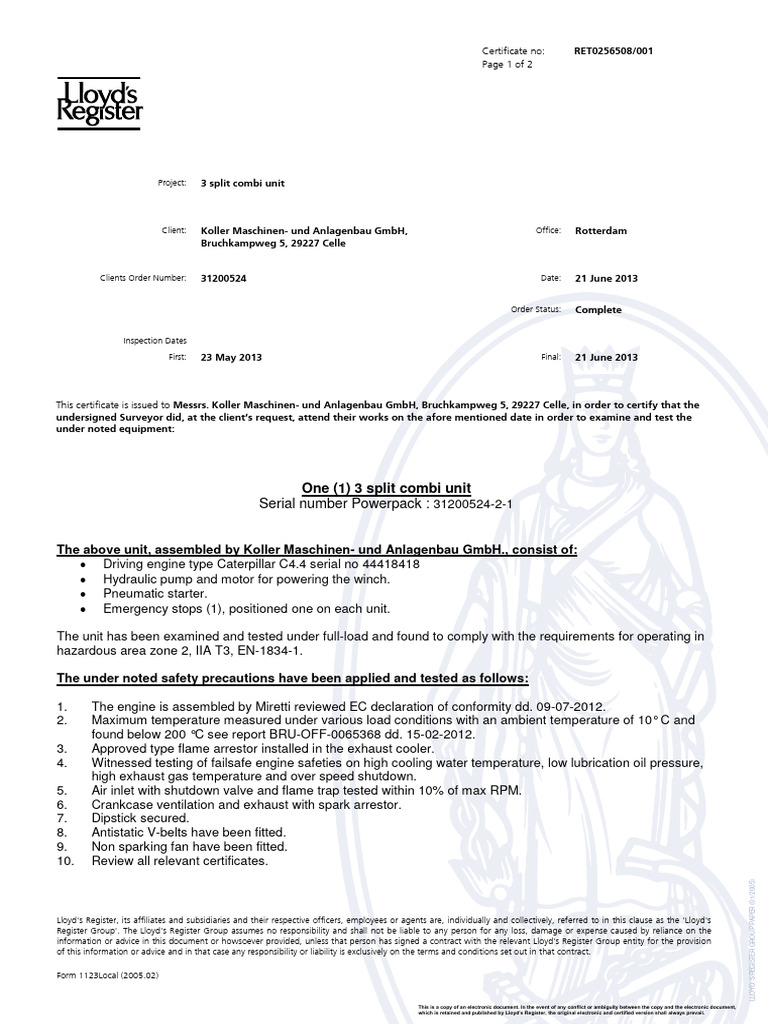 Combi Unit Certification for Hazardous Areas | PDF | Legal Liability | Pump