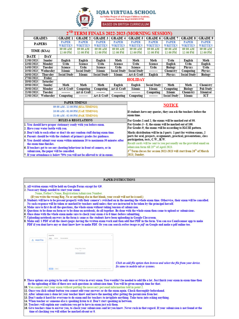 IVS Mor 2nd Term Date Sheet 2023 | PDF