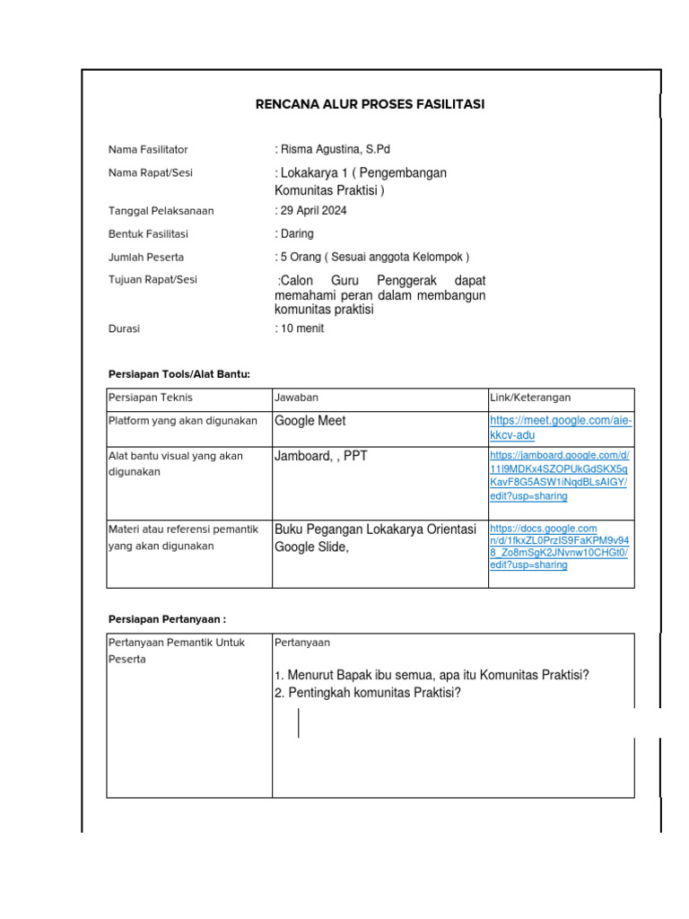 M3 - Risma Agustina - Rencana Alur Proses Fasilitasi | PDF | Karier ...
