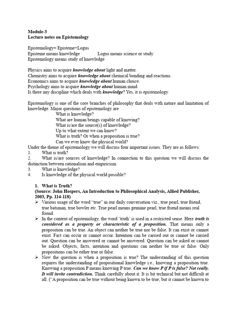 Understanding Epistemology: Key Concepts | PDF | Knowledge | Epistemology