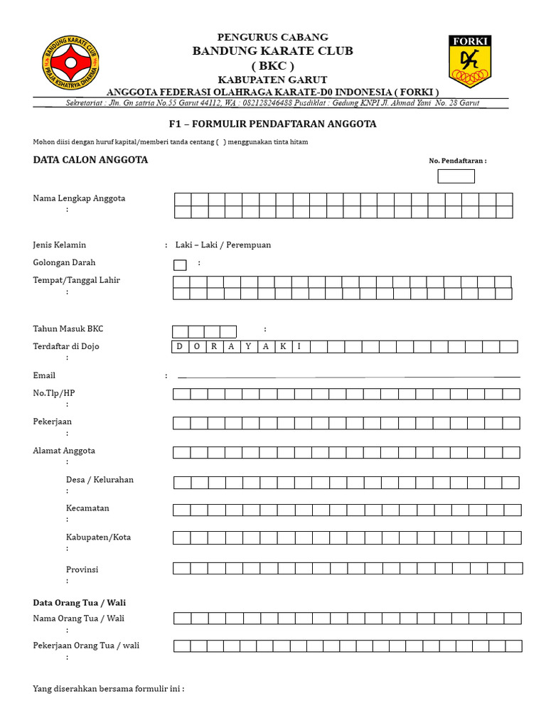 Formulir Pendaftaran BKC + | PDF