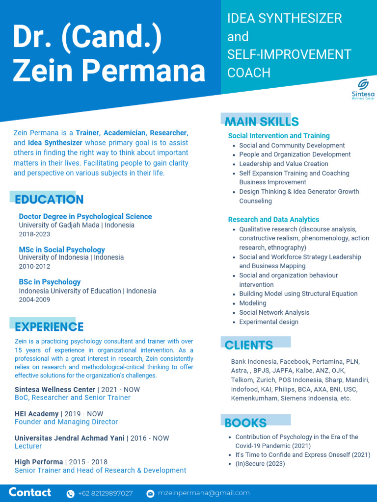 CV Resume Zein Permana | PDF | Psychology | Behavioural Sciences
