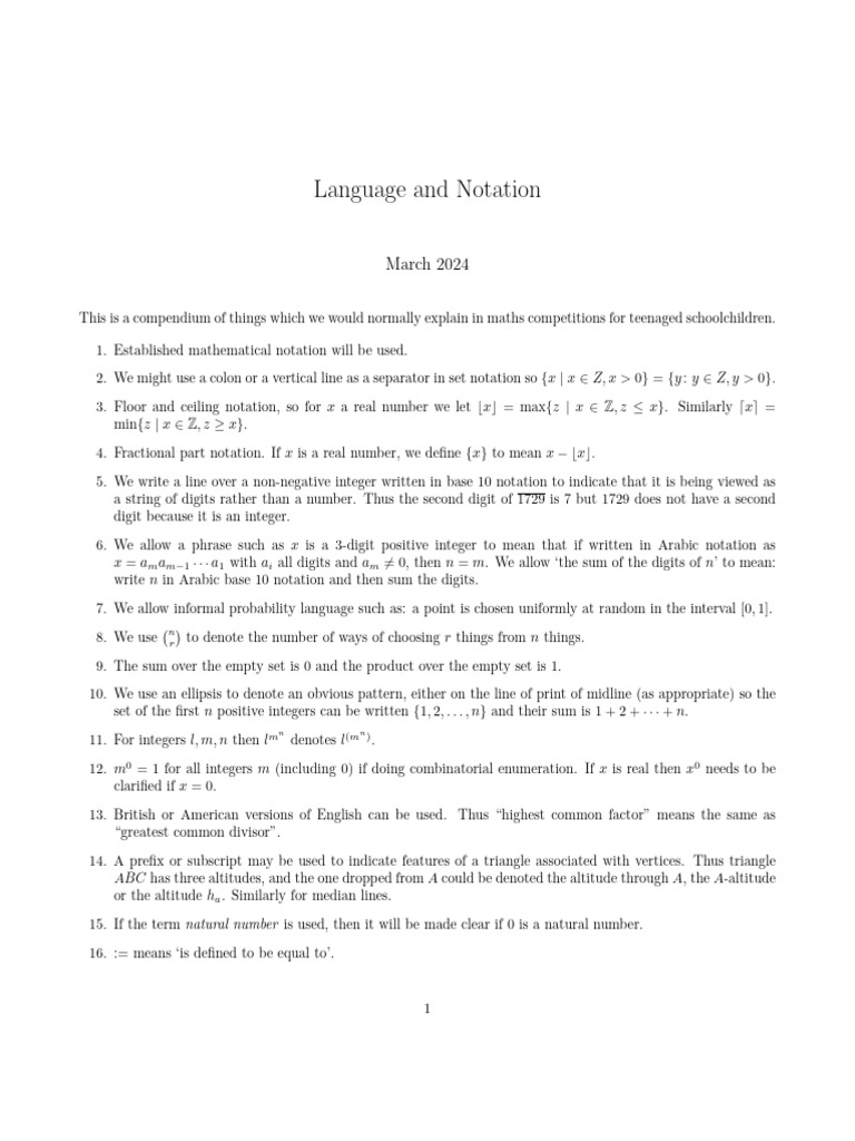 AIMO Prize - Note On Language and Notation | PDF | Mathematical ...