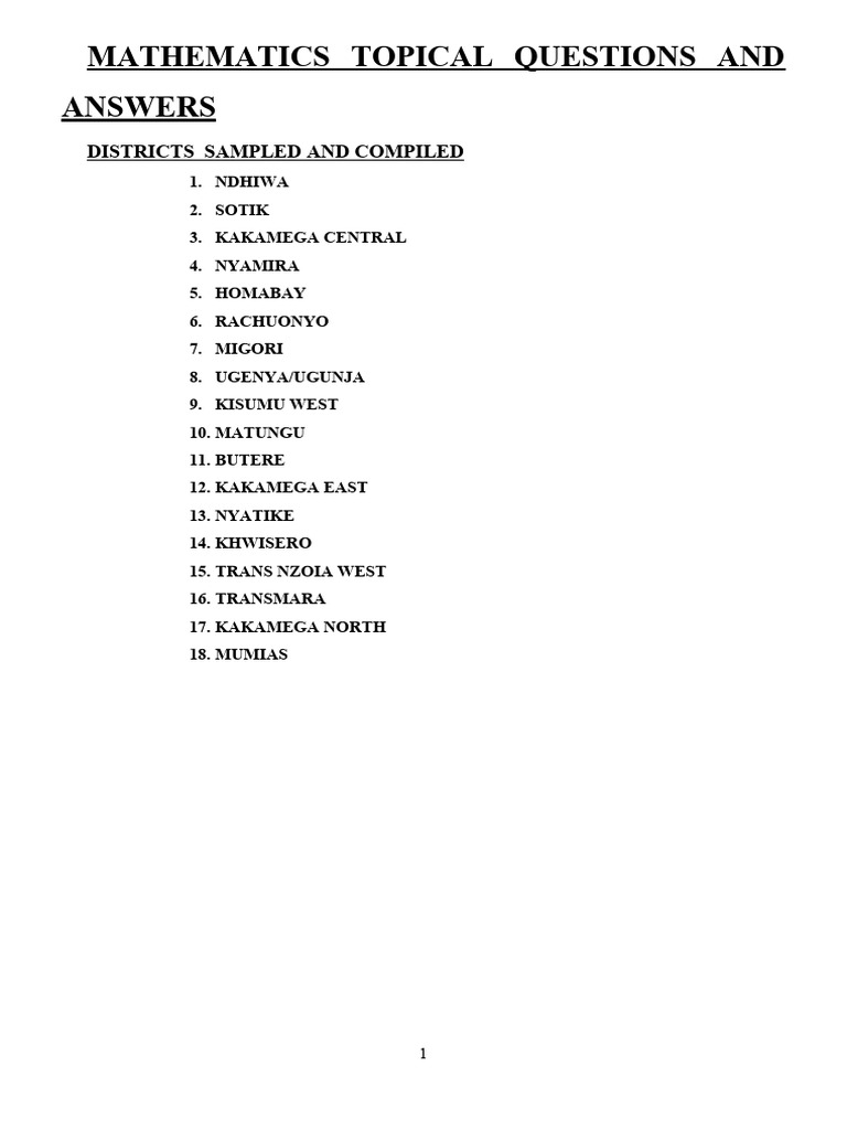 Mathematics Topical Questions Paper 1 | Download Free PDF | Area ...