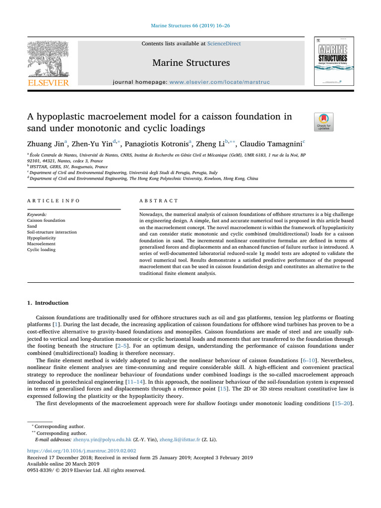 A Hypoplastic Macroelement Model For A Caisson Foundation in Sand Under ...
