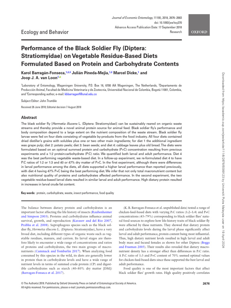 Performance of The Black Soldier Fly (Diptera: Stratiomyidae) On ...