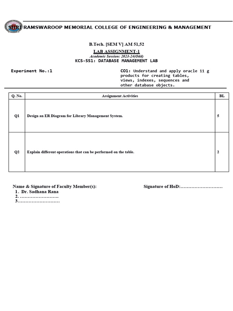 KCS-551 - AM - LAB - ASSIGNMENTS - Dr. S | PDF | Pl/Sql | Databases