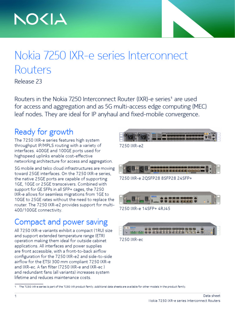 Nokia 7250 IXR e Series Interconnect Routers Data Sheet EN | PDF ...