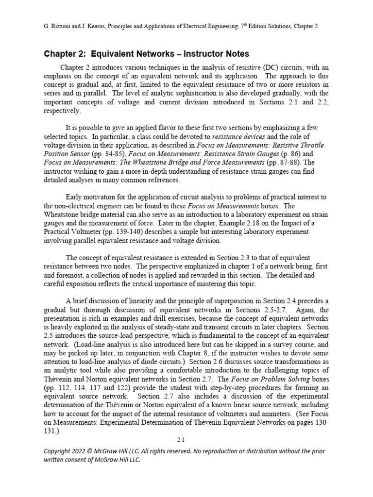Rizzoni Principles 7e Ch02 ISM | PDF | Electrical Network | Electrical Resistance And Conductance