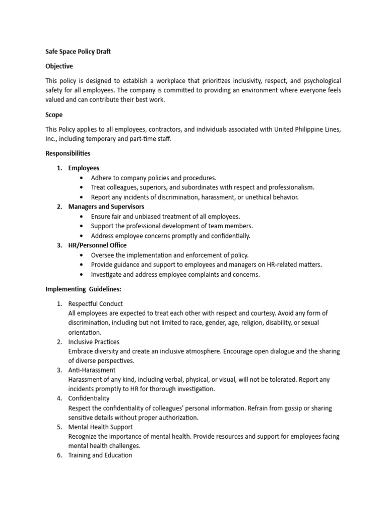 Inclusive Workplace Safety Policy Draft | PDF | Harassment | Employment