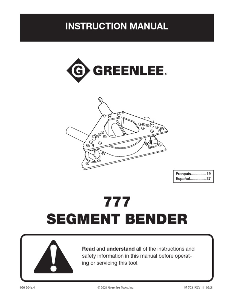 5.- Manual Fabricante Curvadora Greenlee 777 | PDF | Pipe (Fluid ...