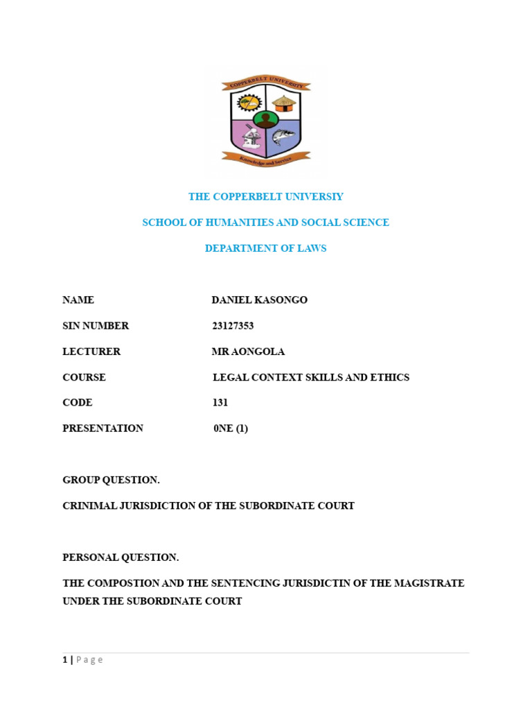 Kasongo Daniel Presentation | PDF | Justice Of The Peace | Sentence (Law)