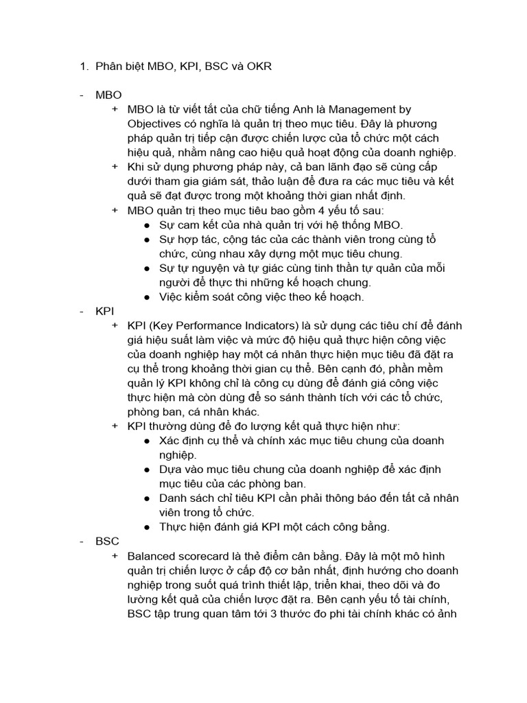 Phân Biệt MBO, KPI, BSC Và OKR | PDF