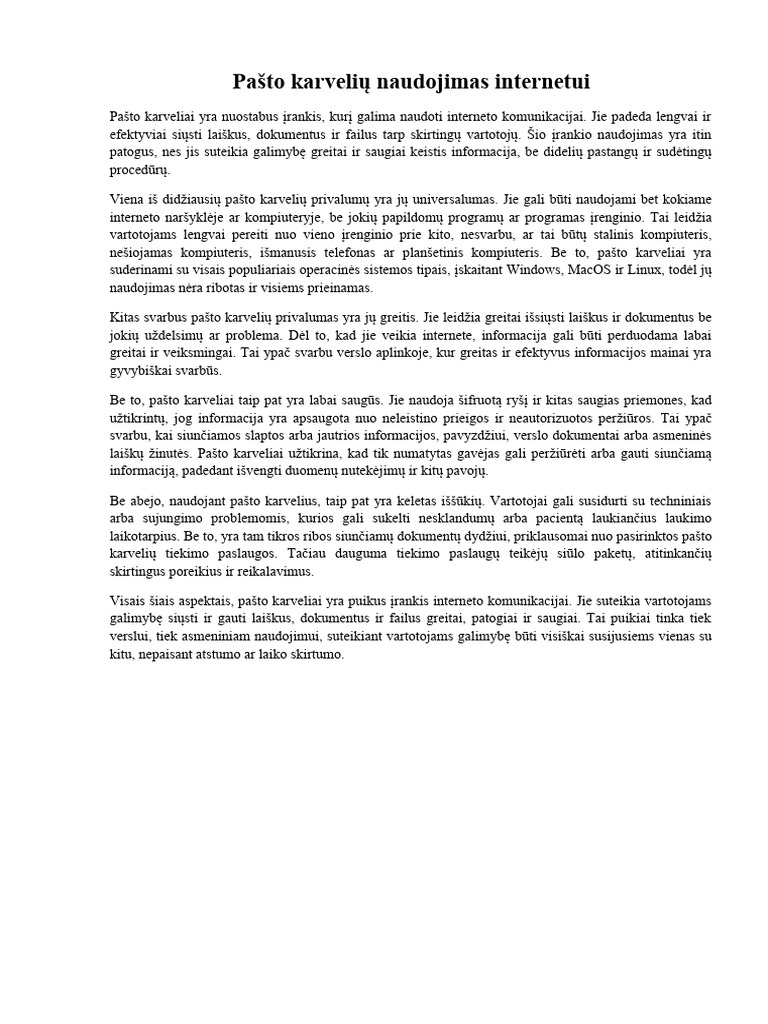 Pasto Karveliu Naudojimas Internetui | PDF
