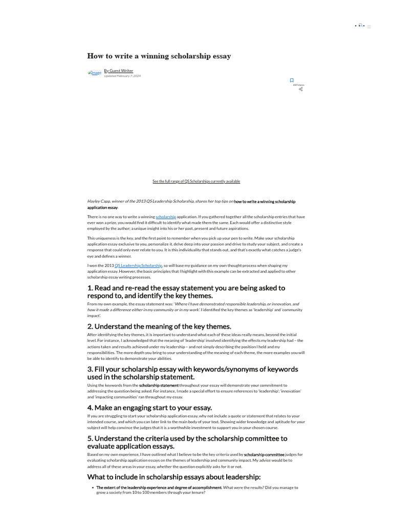 Winning Scholarship Essay Tips | PDF | Leadership | Essays